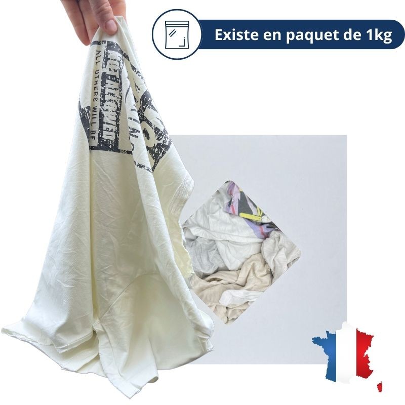 Chiffon d'essuyage type tee-shirt jersey blanc imprimé - BTRIM - carton ...